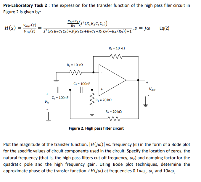 Solved Pre-Laboratory Task 2: The expression for the | Chegg.com