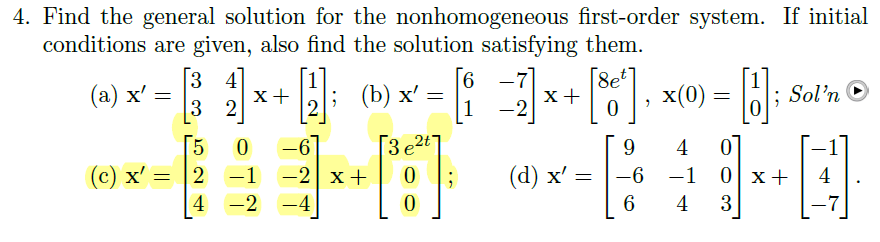Solved 4. Find the general solution for the nonhomogeneous | Chegg.com