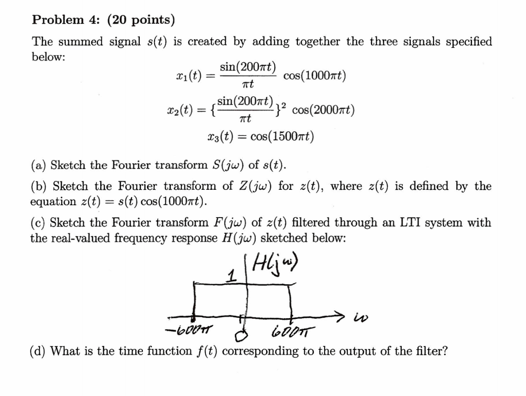 Solved Problem 4: (20 points) The summed signal s(t) is | Chegg.com