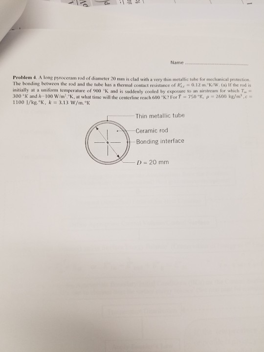 Solved Name. Problem 4. A long pyroceram rod of diameter 20 | Chegg.com