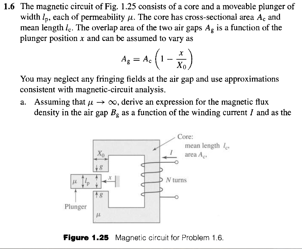 Solved The magnetic circuit of Fig. 1.25 consists of a core | Chegg.com