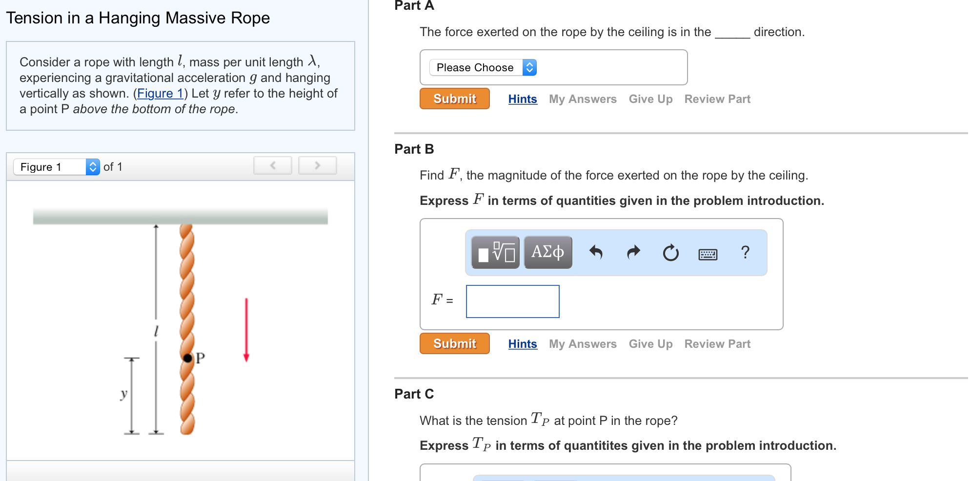 Solved: Tension In A Hanging Massive Rope Consider A Rope ... | Chegg.com