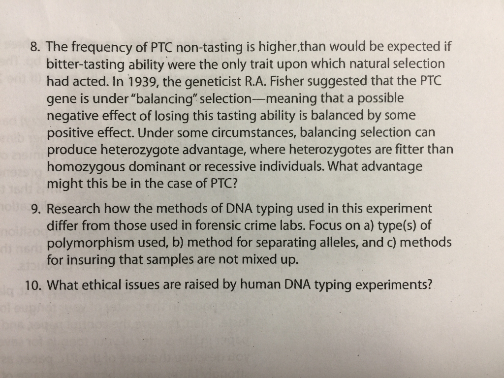 Solved 8. The frequency of PTC non-tasting is higher.than | Chegg.com