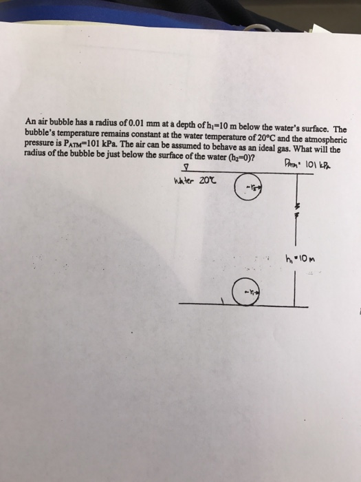 Solved An air bubble has a radius of 0.01 mm at a depth of | Chegg.com