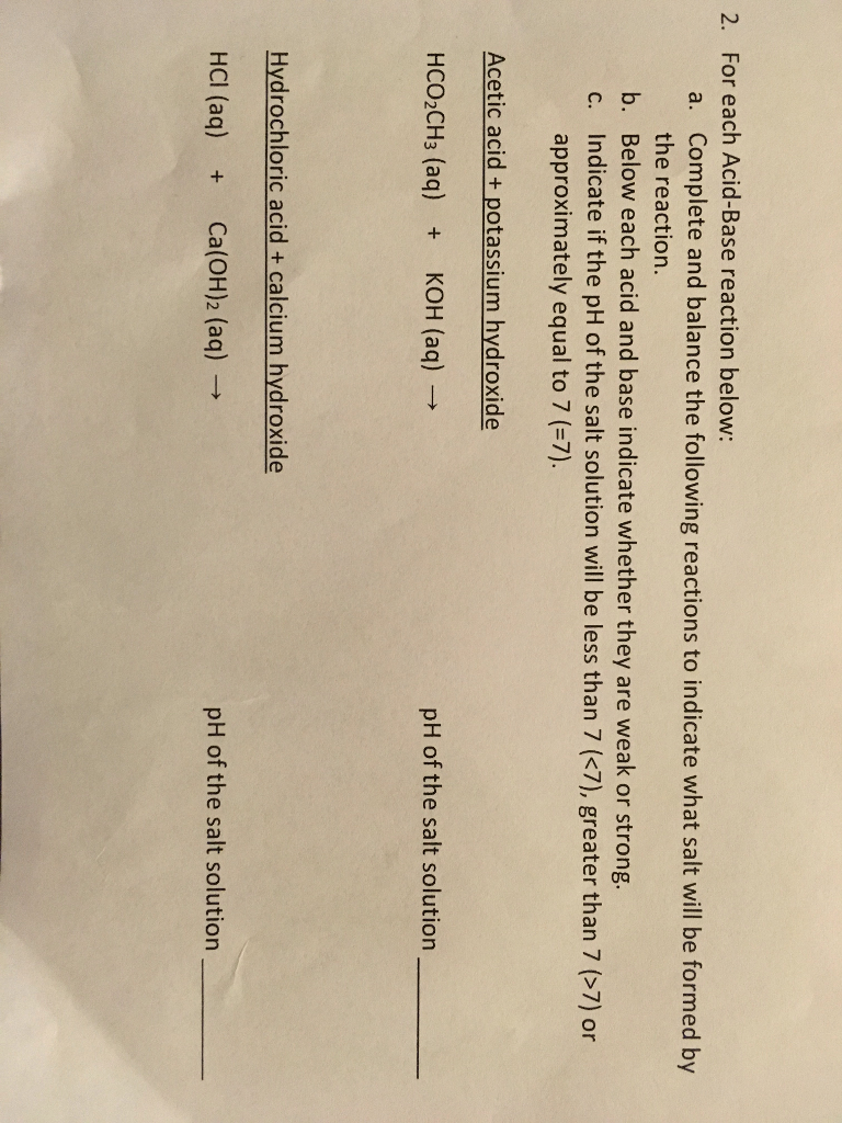 Solved For each Acid-Base reaction below: a. Complete and | Chegg.com