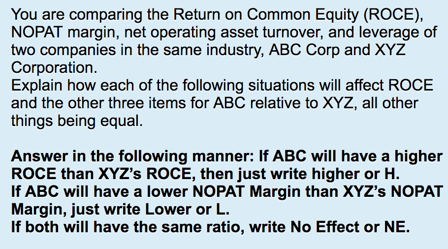 Solved You are comparing the Return on Common Equity (ROCE), | Chegg.com