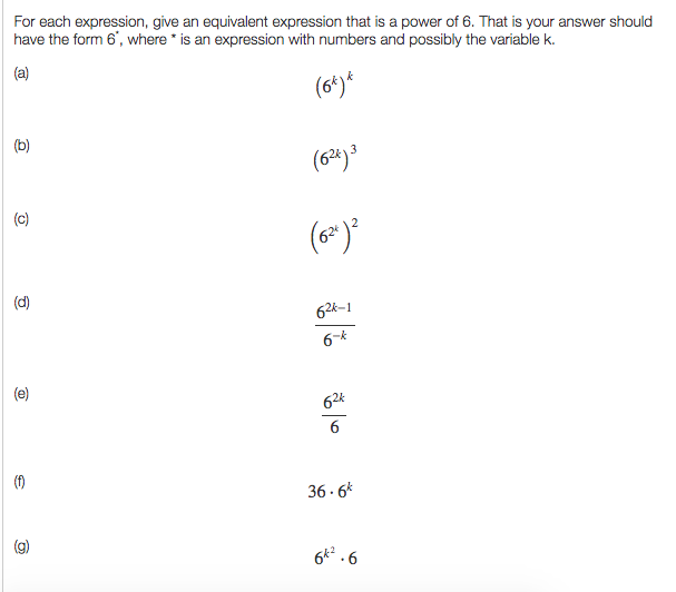 Solved For each expression, give an equivalent expression | Chegg.com