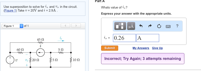Solved Part A whats value of io? Use superposition to solve | Chegg.com