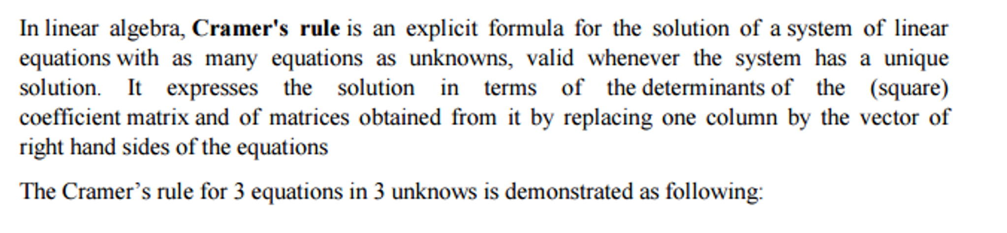 Solved In linear algebra. Cramer's rule is an explicit | Chegg.com