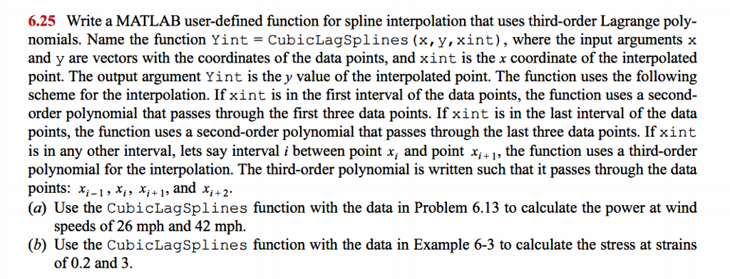 Solved 625 Write A Matlab User Defined Function For Spline 6919