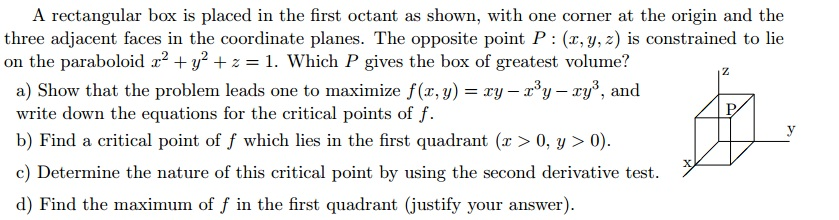 A rectangular box is placed in the first octant as | Chegg.com