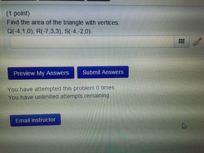 Solved Find the area of the triangle with vertices: Q(-4, | Chegg.com