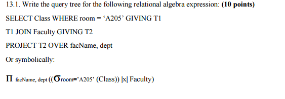 Solved Write the query tree for the following relational | Chegg.com