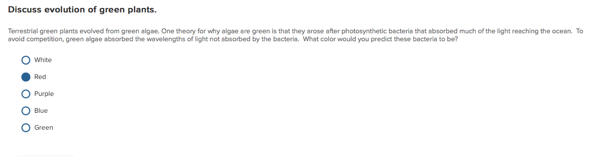 Solved Terrestrial green plants evolved from green algae. | Chegg.com