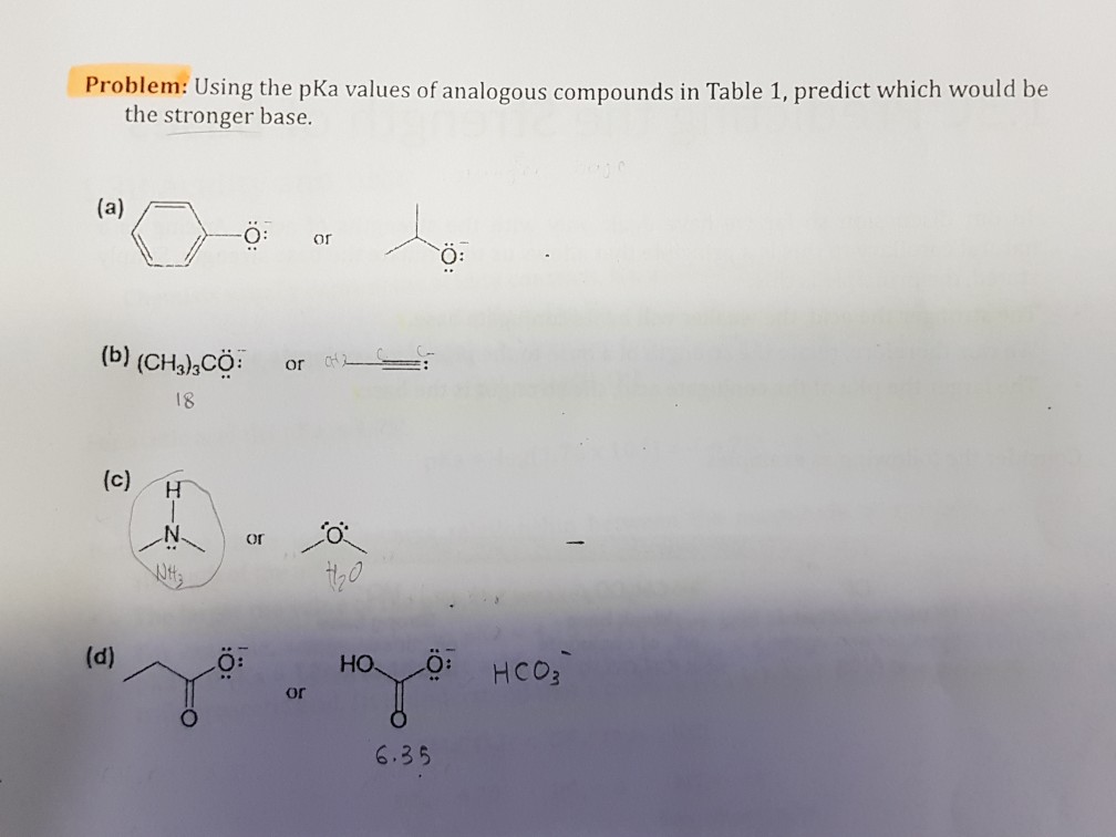 Solved Problem: Using the pKa values of analogous compounds | Chegg.com