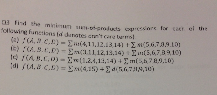Solved Find Minimum Sum Of Products Expressions For Each Of 