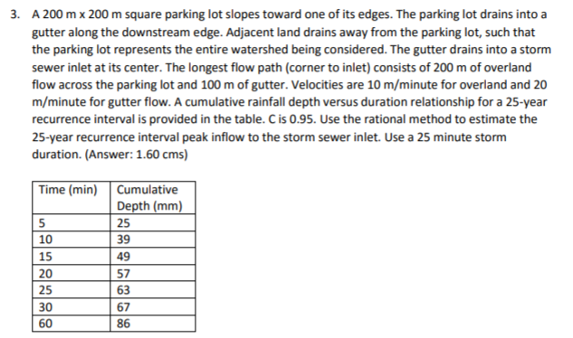 Solved Use the rational formula to determine the peak inflow | Chegg.com