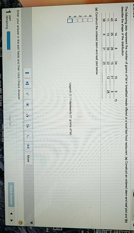 Solved The following data represent the number of grams of | Chegg.com