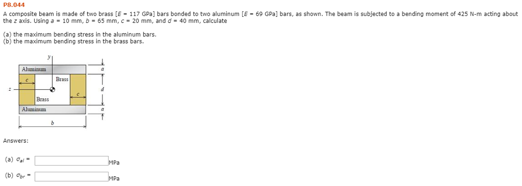 Solved P8.044 A composite beam is made of two brass [E 117 | Chegg.com