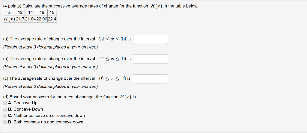 Solved (4 points) Calculate the successive average rates of | Chegg.com