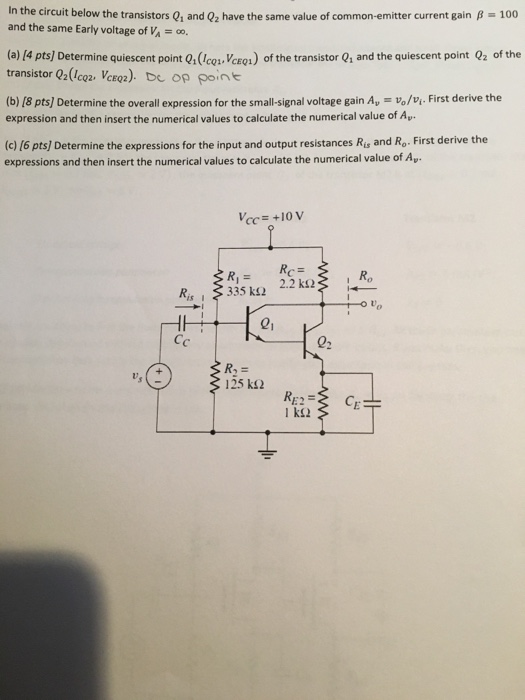 Solved In the circuit below the transistors Q_1 and Q_2 have | Chegg.com