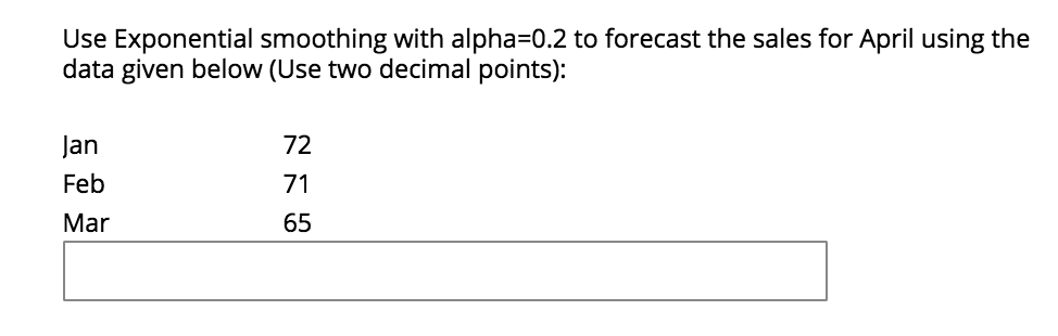 Solved Use Exponential smoothing with alpha = 0.2 to | Chegg.com