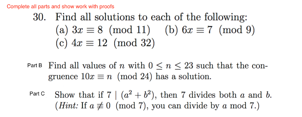 Solved Find all solutions to each of the following: (a) 3x | Chegg.com