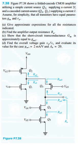 Figure P7.38 shows a folded-cascode CMOS amplifier | Chegg.com
