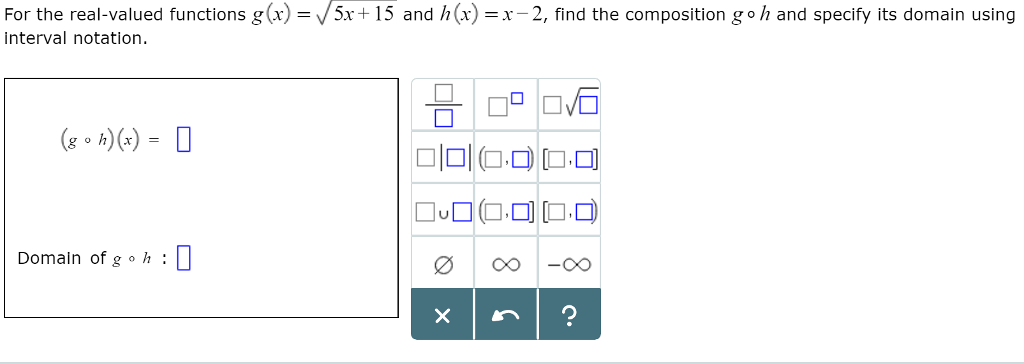 Solved For the real-valued functions g(x) = Squareroot 5x + | Chegg.com