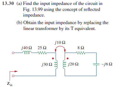 Solved 13.30 (a) Find the input impedance of the circuit in | Chegg.com