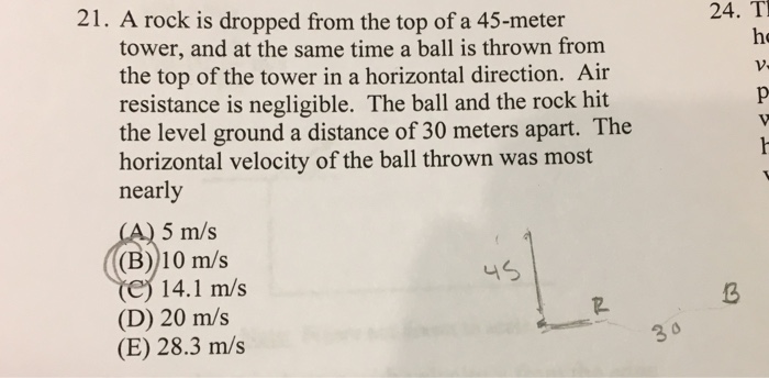 Solved A rock is dropped from the top of a 45-meter tower, | Chegg.com