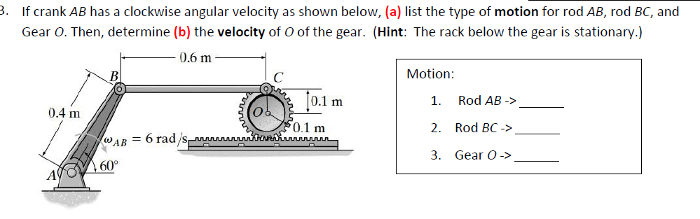Solved If crank AB has a clockwise angular velocity as shown | Chegg.com