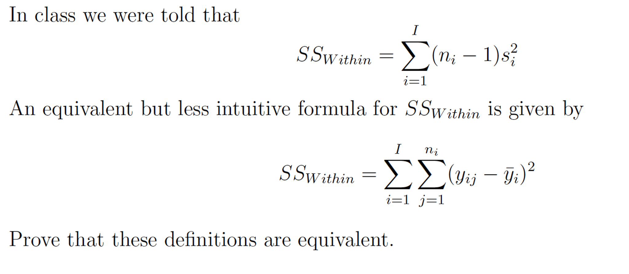 Solved Proof for why SSwithin equations are equivalent. | Chegg.com