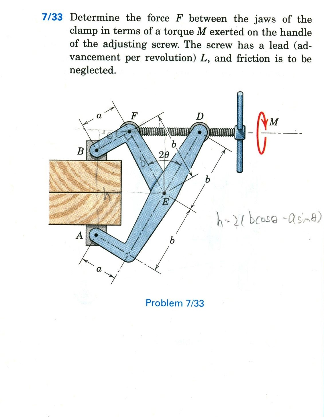 Solved Determine the force F between the jaws of the clamp | Chegg.com