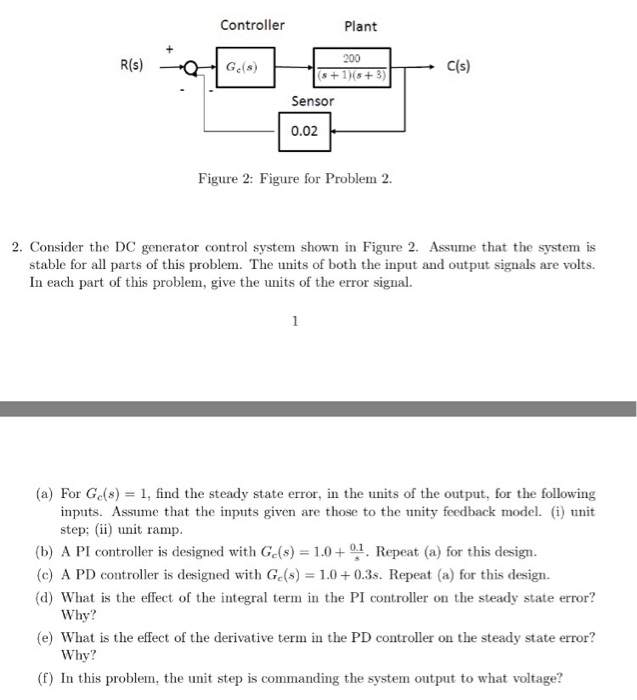 Solved Consider the DC generator control system shown in | Chegg.com