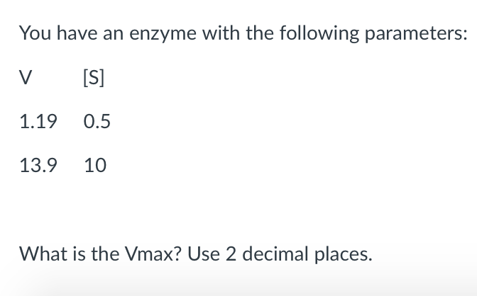 Solved You have an enzyme with the following parameters: v | Chegg.com