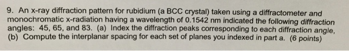 Solved 9. An x-ray diffraction pattern for rubidium (a BCC | Chegg.com
