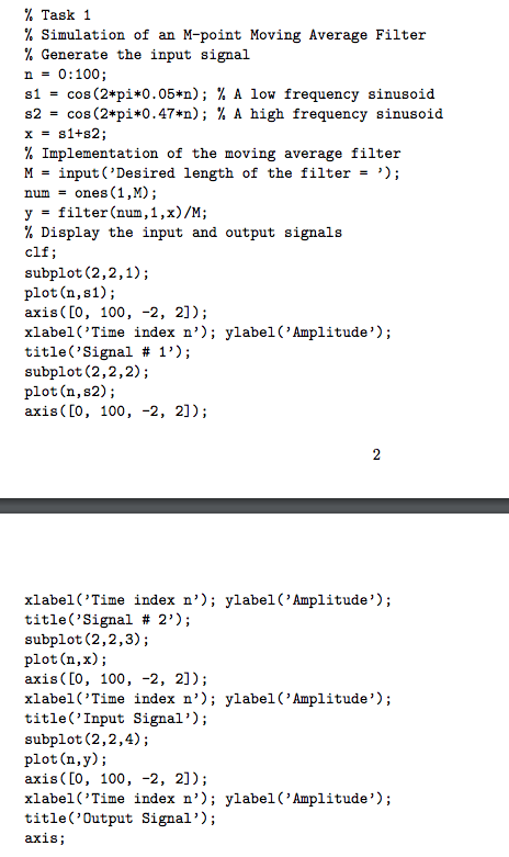 Solved % Task 1 % Simulation of an M-point Moving Average | Chegg.com