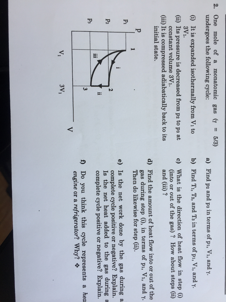 Solved One mole of a monatomic gas (gamma = 5/3) undergoes | Chegg.com