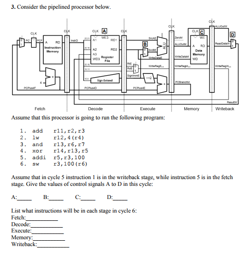 Solved 3. Consider the pipelined processor below A RO A2 RD2 | Chegg.com
