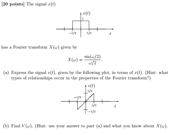 Solved [20 points] The signal x(t) has a Fourier transform | Chegg.com