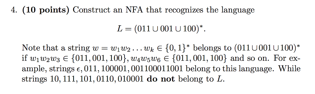 Solved Construct an NFA that recognizes the language L = | Chegg.com