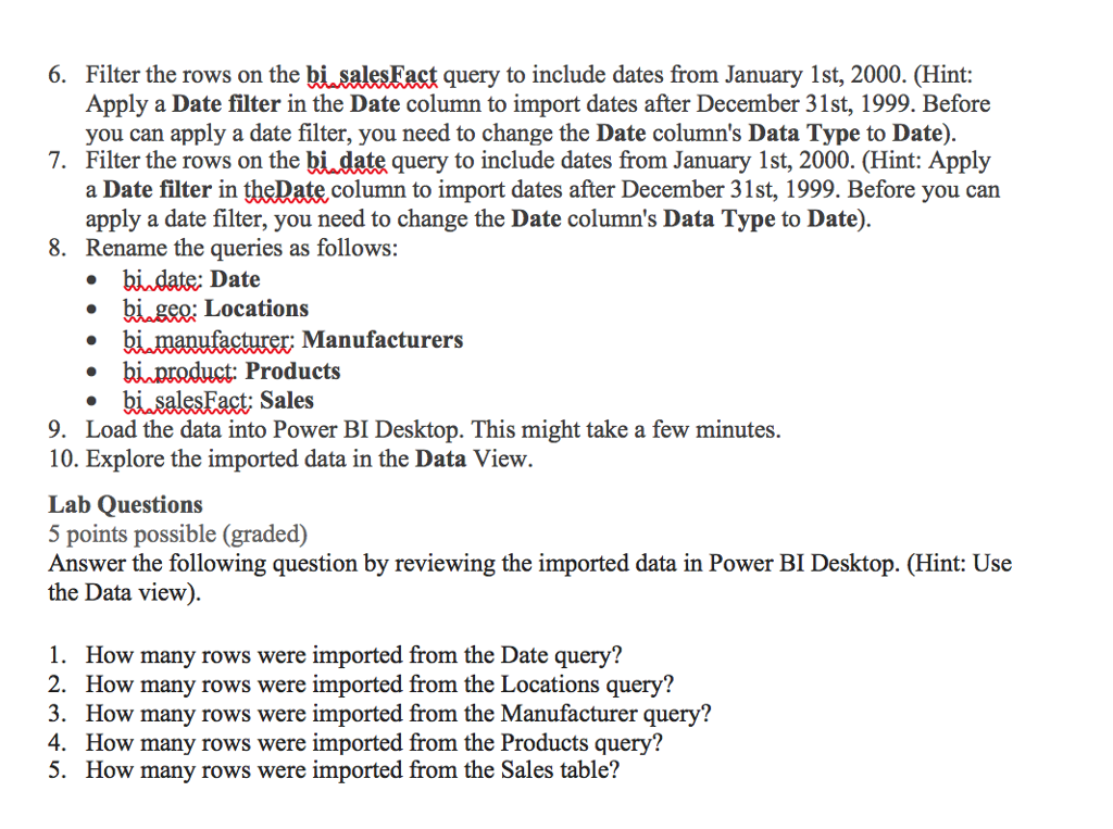 Has anyone done the PowerBI lab exercises 1-3? I can | Chegg.com