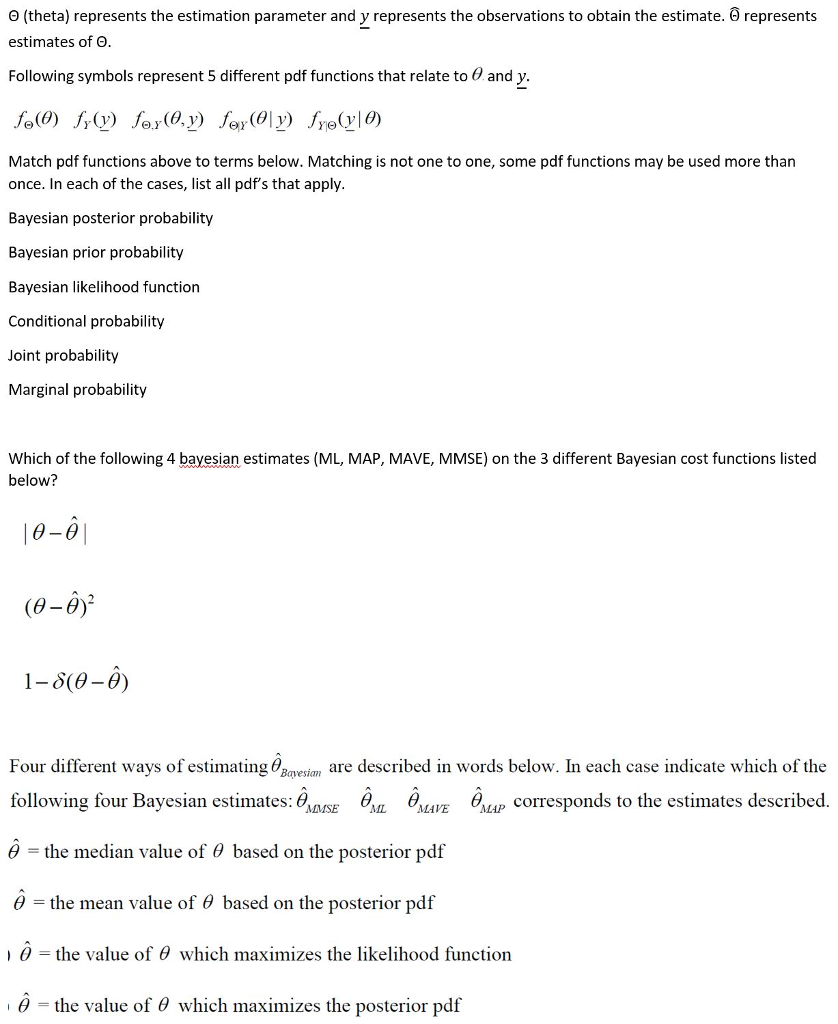 Solved Θ (theta) represents the estimation parameter and | Chegg.com