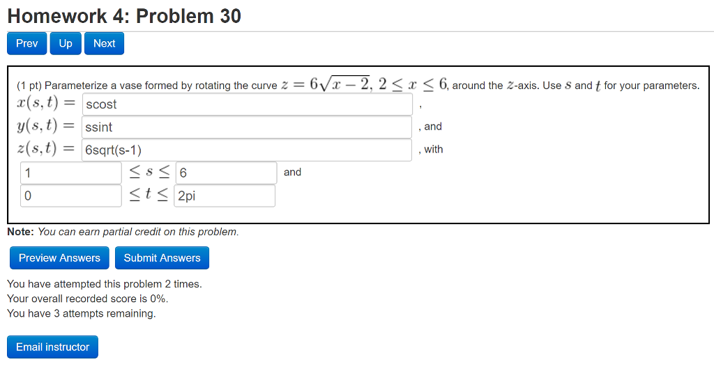Solved Parameterize a vase formed by rotating the curve Z = | Chegg.com