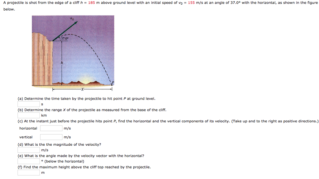 Solved A projectile is shot from the edge of a cliff h = 185 | Chegg.com