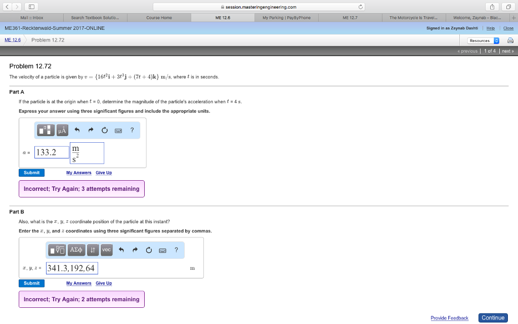 Solved The velocity of a particle is given by v = {16 t^2 i | Chegg.com