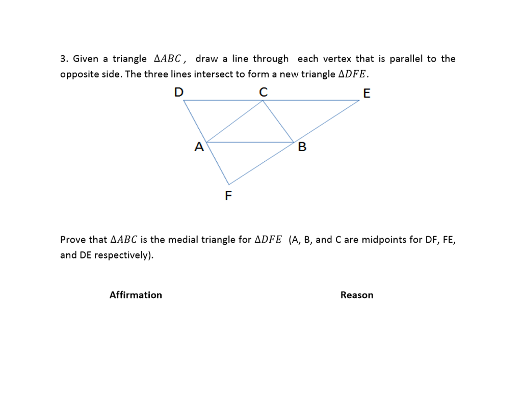 Solved Given a triangle delta ABC, draw a line through each | Chegg.com