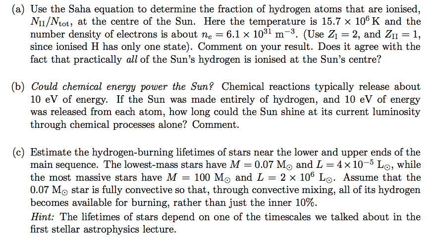Solved Use the Saha equation to determine the fraction of | Chegg.com