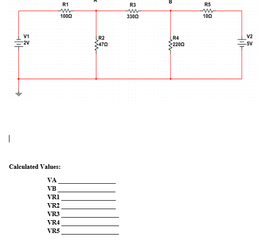 Solved R1 R3 R5 100Ω 330Ω 10Ω V1 -2V V2 R2 47Ω R4 220Ω | Chegg.com